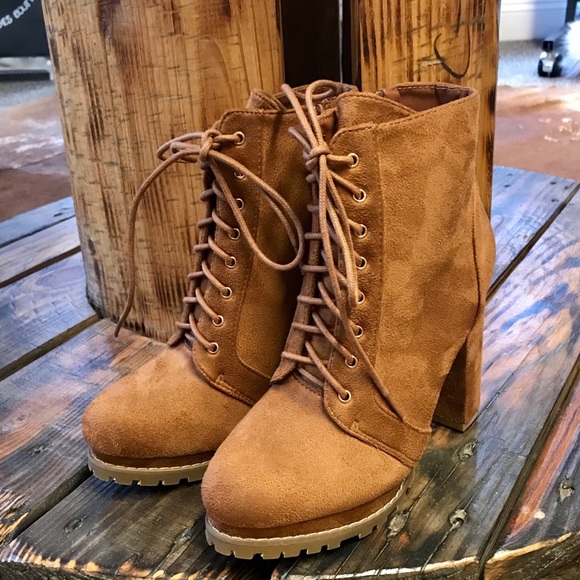 Shoes | Tan Platform Combat Bootie | Poshmark